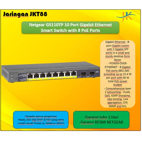 Jual Netgear GS110TP 10 Port Gigabit Ethernet Smart Switch with 8 PoE ...