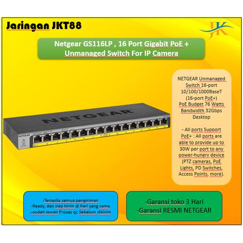Jual Netgear GS116LP , 16 Port Gigabit PoE + Unmanaged Switch For IP ...