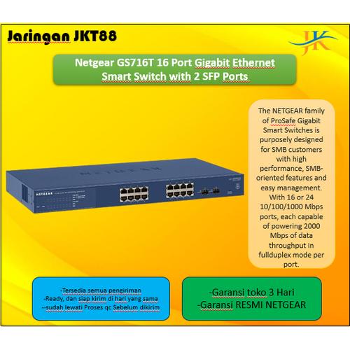 Jual Netgear GS716T 16 Port Gigabit Ethernet Smart Switch with 2 SFP ...