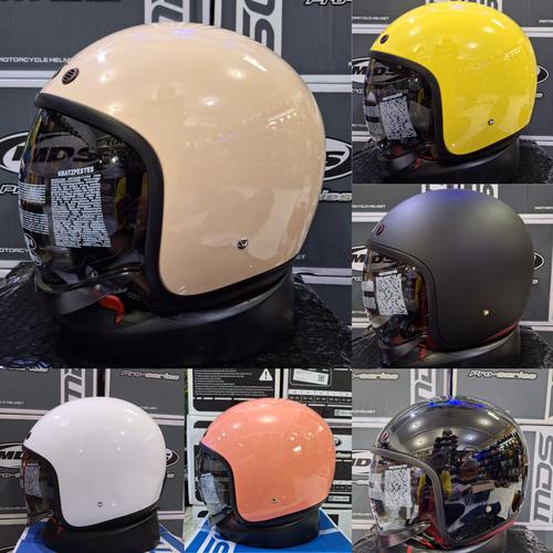 Jual HELM RETRO CLASSIC MDS MAGNUM SOLID CREAM YELLOW BLACK SNI ...