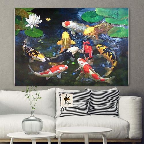 Jual Lukisan 9 ikan Koi Aesthetic ukuran 120cmx200cm frame. - 90x150 ...