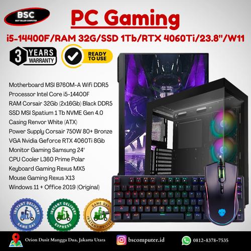 Jual Set Komputer Gaming i5-14400F/RAM 32G/SSD 1Tb/VGA RTX4060Ti/23.8/W11 PCG-0057 - PC Only ...
