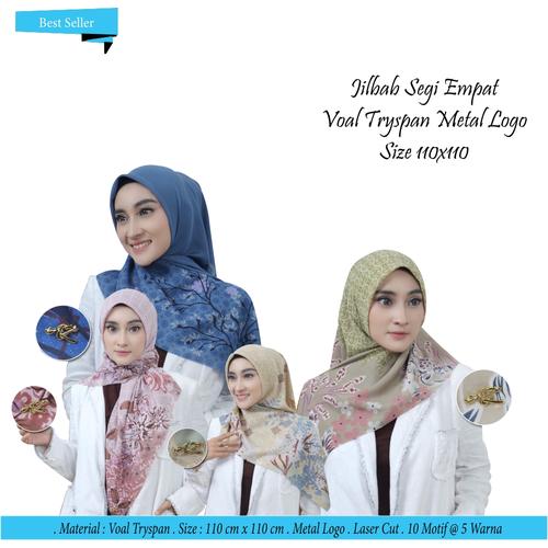 Jual Jilbab Segi empat Voal Tryspan Ultrafine Motif Premium Metal Logo ...