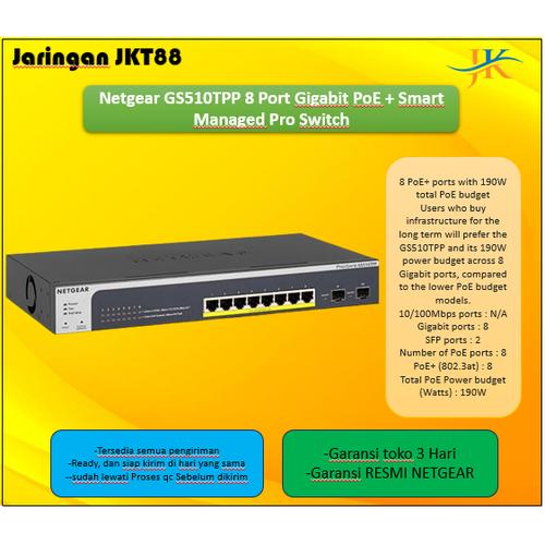 Jual Netgear GS510TPP 8 Port Gigabit PoE + Smart Managed Pro Switch ...