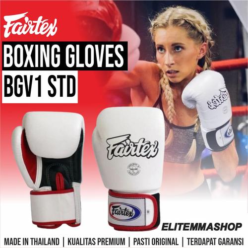 Promo Sarung Tinju FAIRTEX Boxing Gloves STD WhiteBlackRed BGV1 Muay ...