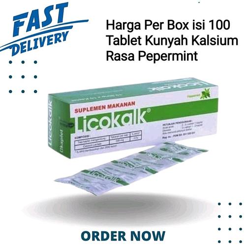 Jual LICOKALK Per Box isi 100 Kaplet Peppermint Kalsium Kesehatan ...