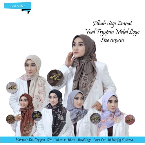 Jual Jilbab Segi empat Voal Tryspan Ultrafine Motif Premium Metal Logo ...