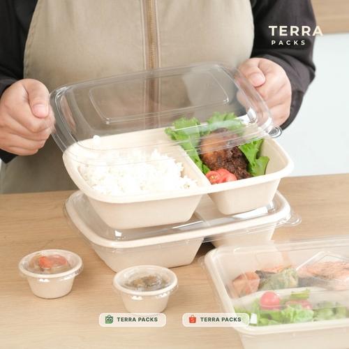 Jual Bagasse Kotak Makan 1000 ML Sekat Paper Food Bento Lunch Box Kekinian - 1000ml clearlid ...