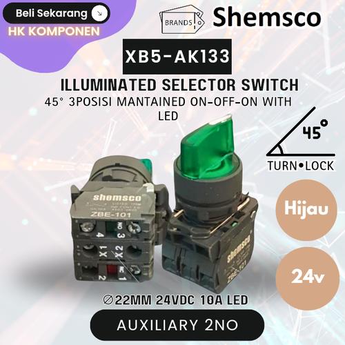 Jual illuminated selector switch 3posisi on-off-on 22mm 24vdc XB5-AK133 ...