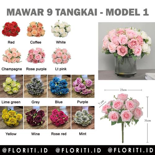 Jual (9 mawar) bunga mawar artificial 9 kuntum model1 - champagne ...
