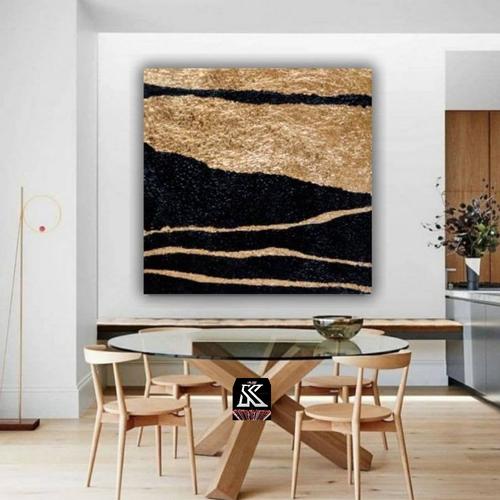 Jual Lukisan abstrak texture emas hitam mewah ukuran 150x150 Frame ...
