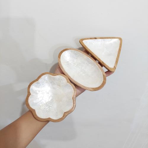 Jual Shell teak wood plate flower, oval, triangle hiasan piring kayu ...
