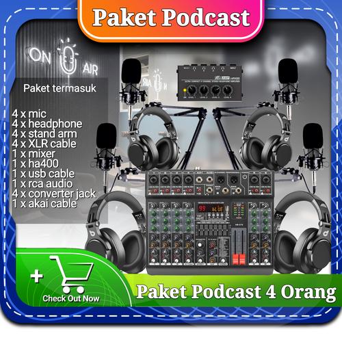 Jual paket podcast 4 orang 4 mic, 4 headphone, mixer 6 channel, rekaman ...