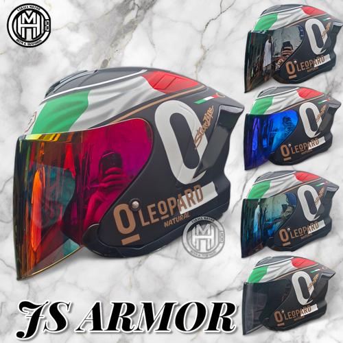 Jual HELM JS ARMOR MOTIF LEOPARD BLACK DOF|HALF FACE - kaca sillver ...