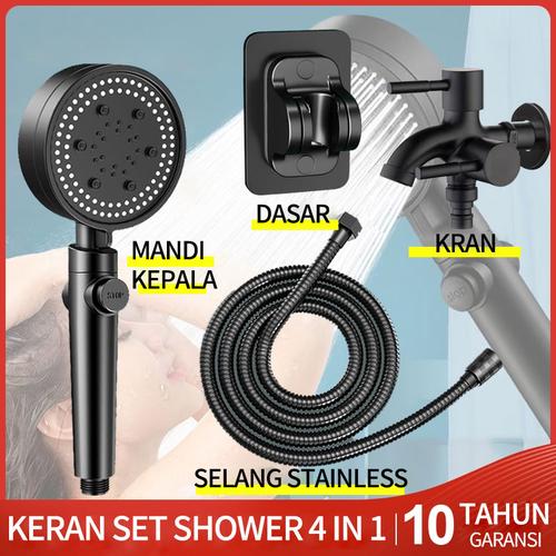 Jual 4 In 1 Kepala Shower Mandi Hitam Premium Shower Head Set - 304 Kran - Kota Tangerang ...