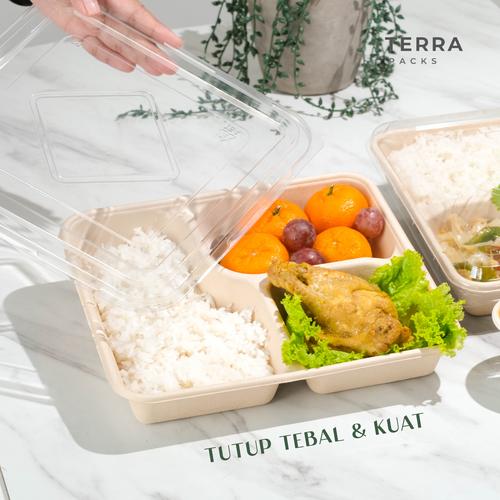 Jual Bagasse 1100 ML Kotak Catering Sekat 3 4 Bento Food Lunch Box Kekinian - 3 Skt Med Clear ...
