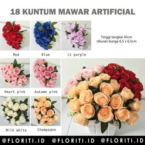 Jual (18 Kuntum) Mawar Artificial Bunga Palsu/Imitasi Dekorasi ...