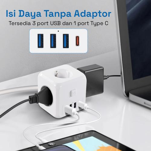 Promo Stop Kontak Colokan 7 in 1 USB Type C Port Cube Wall Socket ...