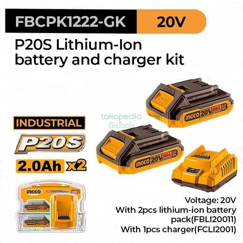 Jual Paket Baterai P20S INGCO 2.0Ah 20V Fast Charger 2A - INGCO ...