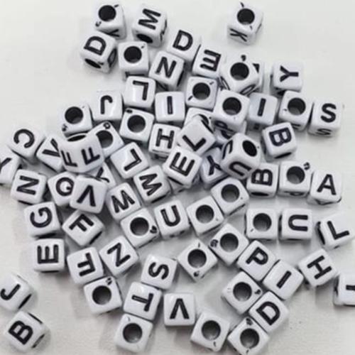 Jual Mote Huruf SATUAN Beads Alphabet Kotak Putih Monte Abjad Bulat ...