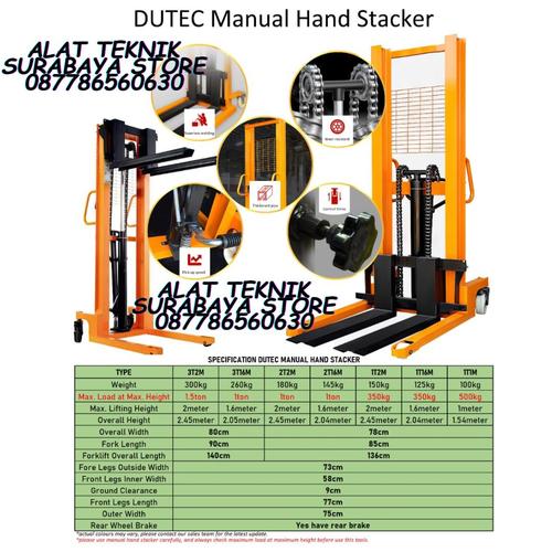 Jual 2 Ton 2 Meter Hand Stacker Manual / Forklift Manual - Kota ...