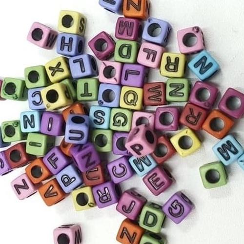 Jual Mote Huruf Kotak Mix Warna SATUAN Beads Alphabet Bulat Gelang ...