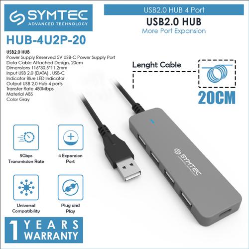 Promo SYMTEC USB 2.0 Hub 4 ports with Type-c Power Port 20Cm - HUB-4U2P ...