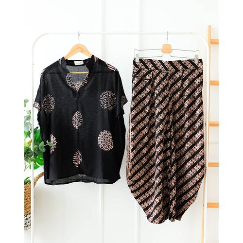 Promo ONE SET TOP HITAM CREAM PIRINGAN BATIK SETELAN KANTOR FORMAL ...