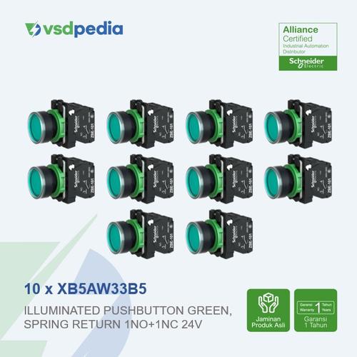 Promo SCHNEIDER ILLUMINATED PUSHBUTTON GREEN 24V - XB5AW33B5 X 10 Cicil ...