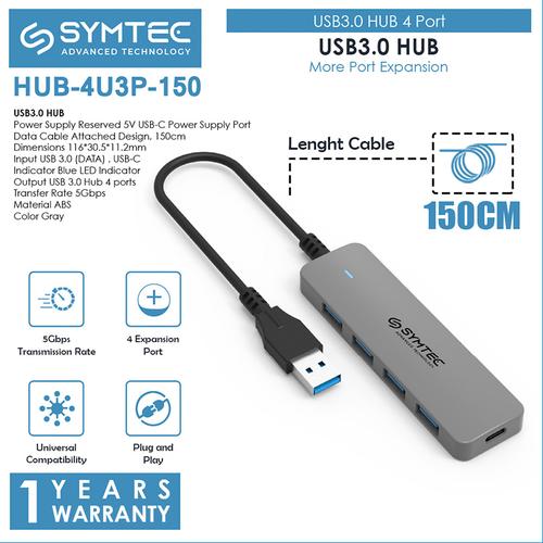 Promo SYMTEC USB 3.0 Hub 4 ports with Type-c Power Port 150cm - HUB ...