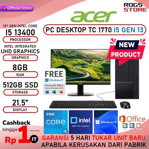 Promo PC DESKTOP ACER TC 1770 CORE I5 13400 8GB 512GB W11+OHS - STANDAR ...