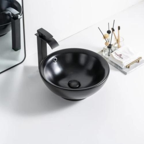 Jual Wastafel keramik Mangkok Bulat hitam Wikea K26 B - kran pd kotak ...