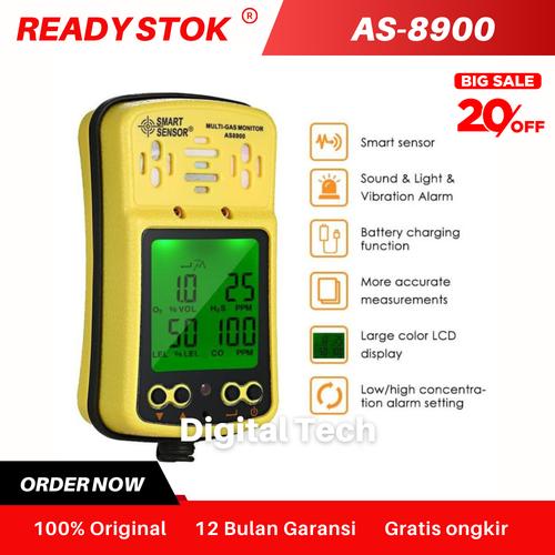 Jual Smart Sensor 4 in 1 Gas Detector AS8900 O2 CO H2S LEL Tester AS ...