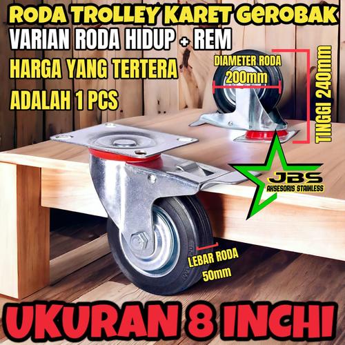 Promo RODA TROLLEY 8" INCH HIDUP + REM - RODA ETALASE KARET GEROBAK ...