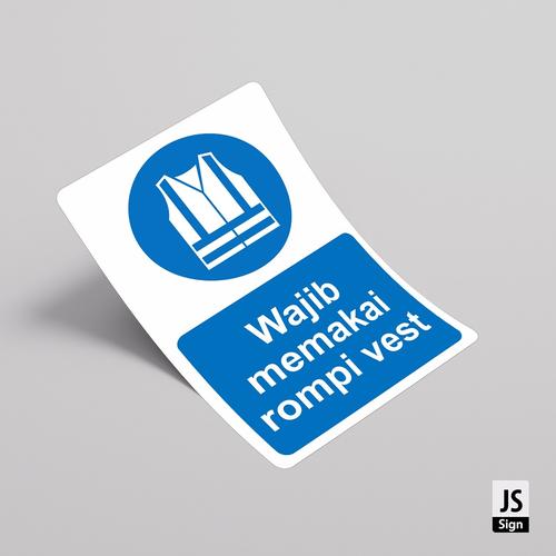 Jual STICKER K3 SAFETYSIGN - WAJIB MEMAKAI ROMPI VEST - XS(20x15cm ...