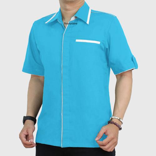 Jual kemeja seragam biru/seragam kantor kombinasi/unisex - Biru Muda, S ...