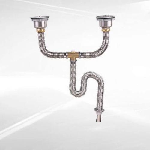 Jual Pipa pembuangan Kitchen sink Stainless 2 lubang satu set + afur ...