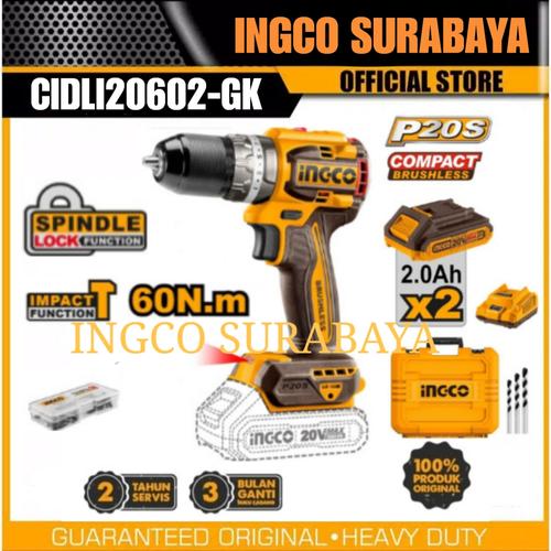 Jual INGCO CIDLI20602 IMPACT DRILL 13MM BRUSHLESS BOR CORDLESS - Kota ...