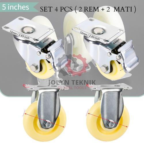 Jual SET RODA TROLY 5 INCH MATI/HIDUP/REM BAHAN NYLON CASTER MEDIUM ...
