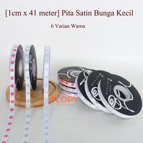 Jual [1cm x 41 meter] Pita Satin Bunga Kecil / Pita satin Motif Bunga ...