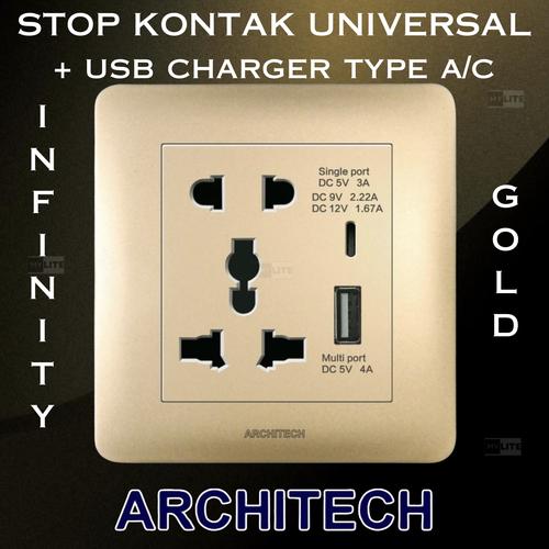 Jual Stop Kontak Universal Usb Type A+C Architech Infinity GOLD A63 ...