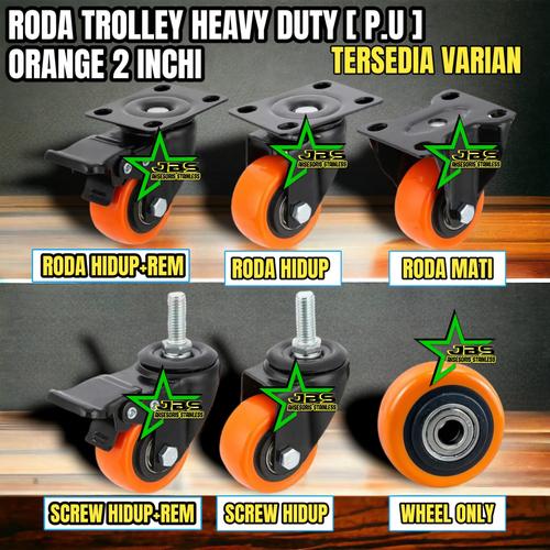 Promo RODA TROLI 2" INCH HEAVY DUTY ORANGE PU PVC + BEARING - RODA ...