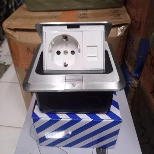 Jual BOX FLOOR SOKET TANAM LANTAI/MEJA 1 COLOKAN LISTRIK+DATA RJ 45 LAN ...