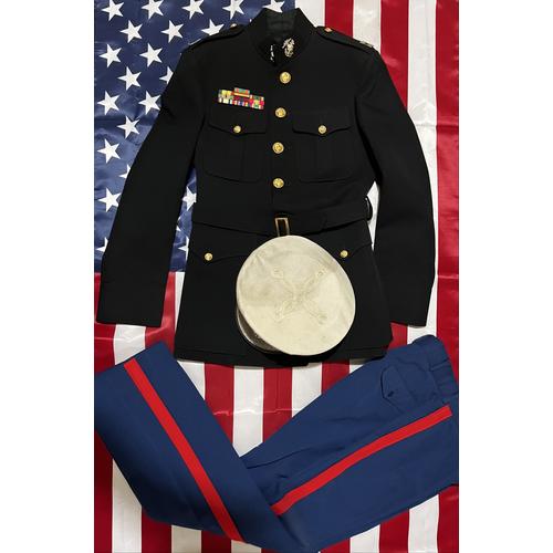 Jual USMC Authentic Blue Dress Captain Shirt Pants Visor Cap Full set ...