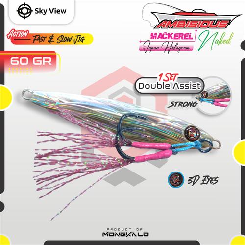 Jual Metal Jig 60 Gram Silver Set Double Assist Hook Mongkalo AMBISIOUS 60g - KIPAS - Kab ...
