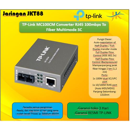Jual TP-Link MC100CM Converter RJ45 100mbps To Fiber Multimode SC ...