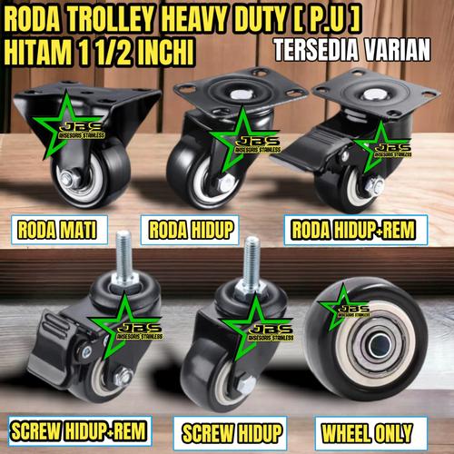 Promo RODA TROLI 11/2 INCH HEAVY DUTY HITAM PU PVC + BEARING - RODA ...