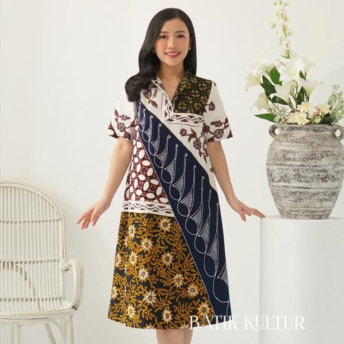 Jual Batik Kultur Dress - HRUB - Patchwork Pattern in White Navy - XS ...