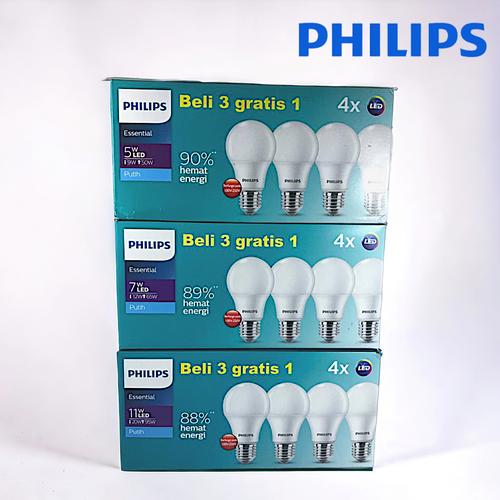 Jual Lampu Philips LED Bulb Essential Pack Promo 3 gratis 1, 5W/7W/11W ...