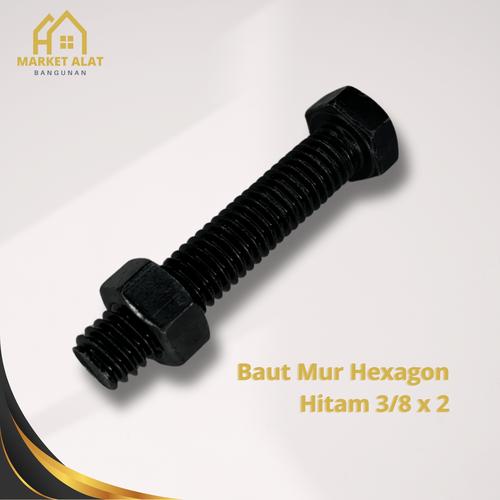 Jual Baut Mur Hexagon M10 x 50 mm Baja Hitam Kunci 14 / Baut Hex 3/8" x ...